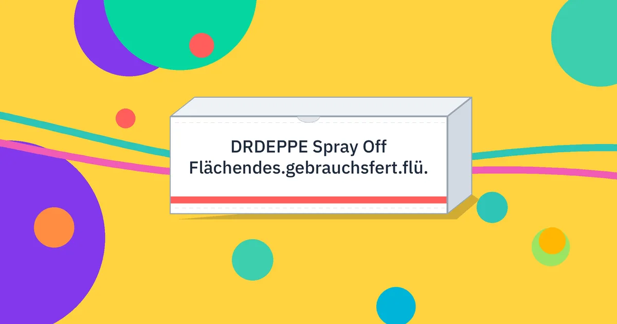 Symbolbild: Packung mit der Aufschrift DRDEPPE Spray Off Flächendes.gebrauchsfert.flü. (PZN 18313142) – Verfügbarkeit und Bezug in Apotheken in Frankfurt am Main