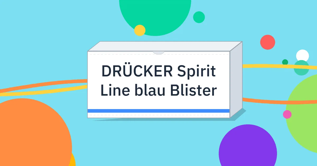 Symbolbild: Packung mit der Aufschrift DRÜCKER Spirit Line blau Blister (PZN 01589207) – Verfügbarkeit und Bezug in Apotheken in Frankfurt am Main