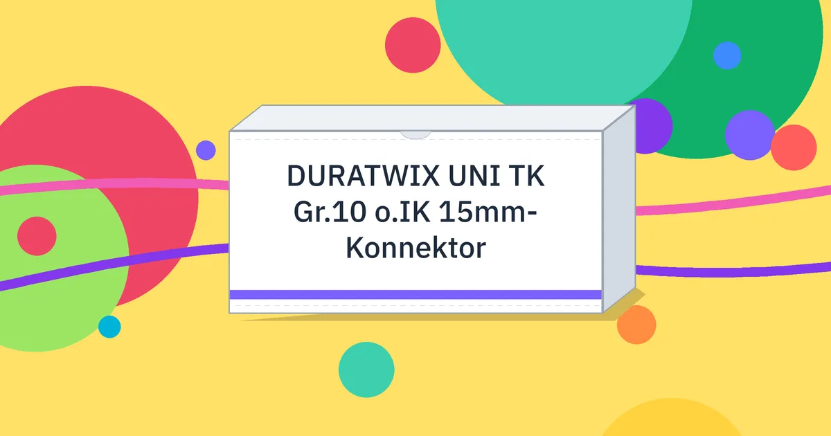 Symbolbild: Packung mit der Aufschrift DURATWIX UNI TK Gr.10 o.IK 15mm-Konnektor (PZN 06968228) – Verfügbarkeit und Bezug in Apotheken in Frankfurt am Main