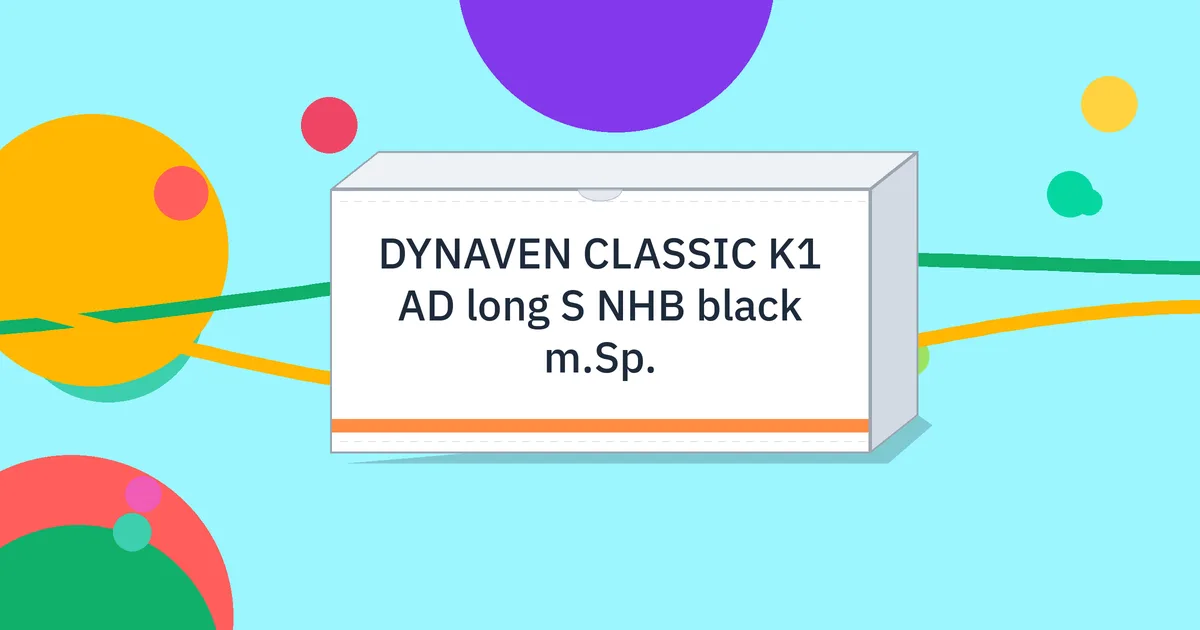 Symbolbild: Packung mit der Aufschrift DYNAVEN CLASSIC K1 AD long S NHB black m.Sp. (PZN 18415026) – Verfügbarkeit und Bezug in Apotheken in Frankfurt am Main