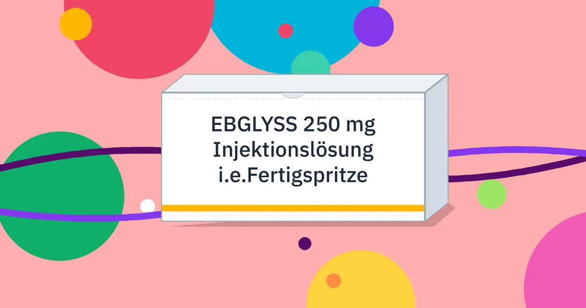 Symbolbild: Packung mit der Aufschrift EBGLYSS 250 mg Injektionslösung i.e.Fertigspritze (PZN 19926993) – Verfügbarkeit und Bezug in Apotheken in Frankfurt am Main