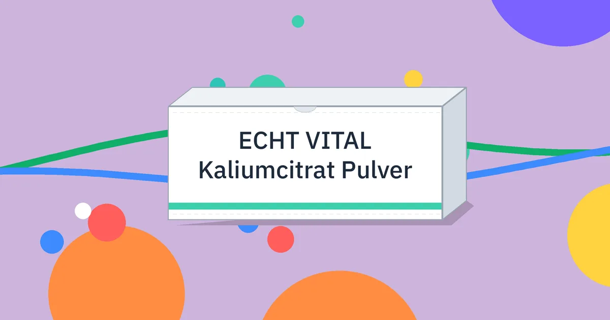 Symbolbild: Packung mit der Aufschrift ECHT VITAL Kaliumcitrat Pulver (PZN 13421499) – Verfügbarkeit und Bezug in Apotheken in Frankfurt am Main