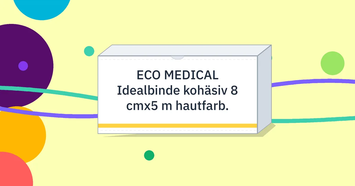 Symbolbild: Packung mit der Aufschrift ECO MEDICAL Idealbinde kohäsiv 8 cmx5 m hautfarb. (PZN 00746478) – Verfügbarkeit und Bezug in Apotheken in Frankfurt am Main
