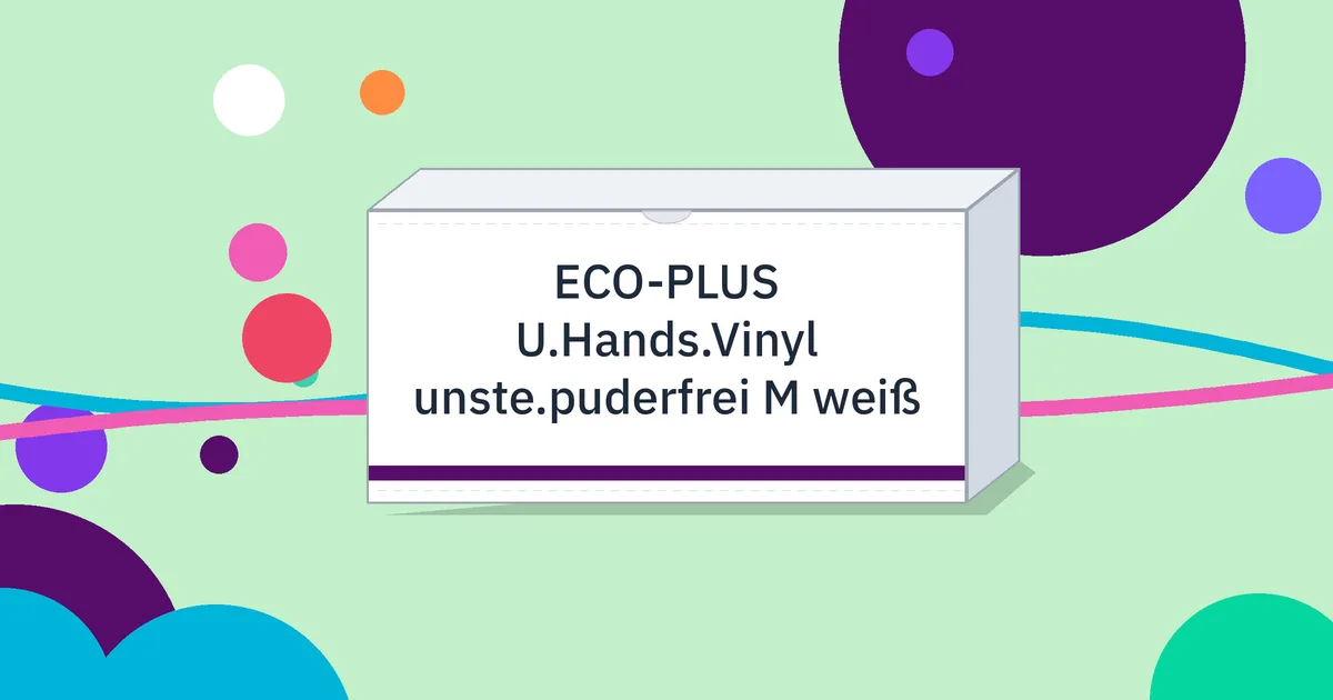 Symbolbild: Packung mit der Aufschrift ECO-PLUS U.Hands.Vinyl unste.puderfrei M weiß (PZN 13511452) – Verfügbarkeit und Bezug in Apotheken in Frankfurt am Main