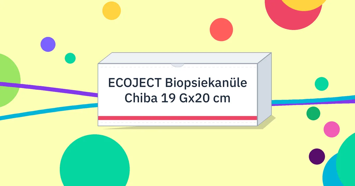 Symbolbild: Packung mit der Aufschrift ECOJECT Biopsiekanüle Chiba 19 Gx20 cm (PZN 06125145) – Verfügbarkeit und Bezug in Apotheken in Frankfurt am Main
