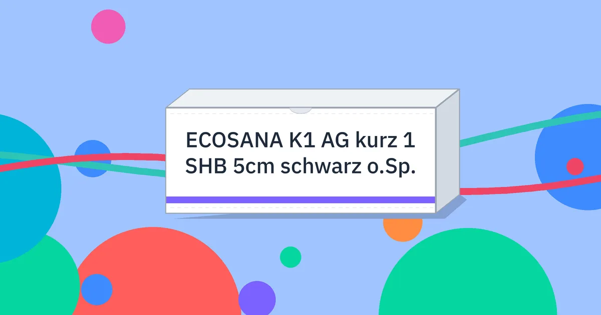 Symbolbild: Packung mit der Aufschrift ECOSANA K1 AG kurz 1 SHB 5cm schwarz o.Sp. (PZN 04725651) – Verfügbarkeit und Bezug in Apotheken in Frankfurt am Main