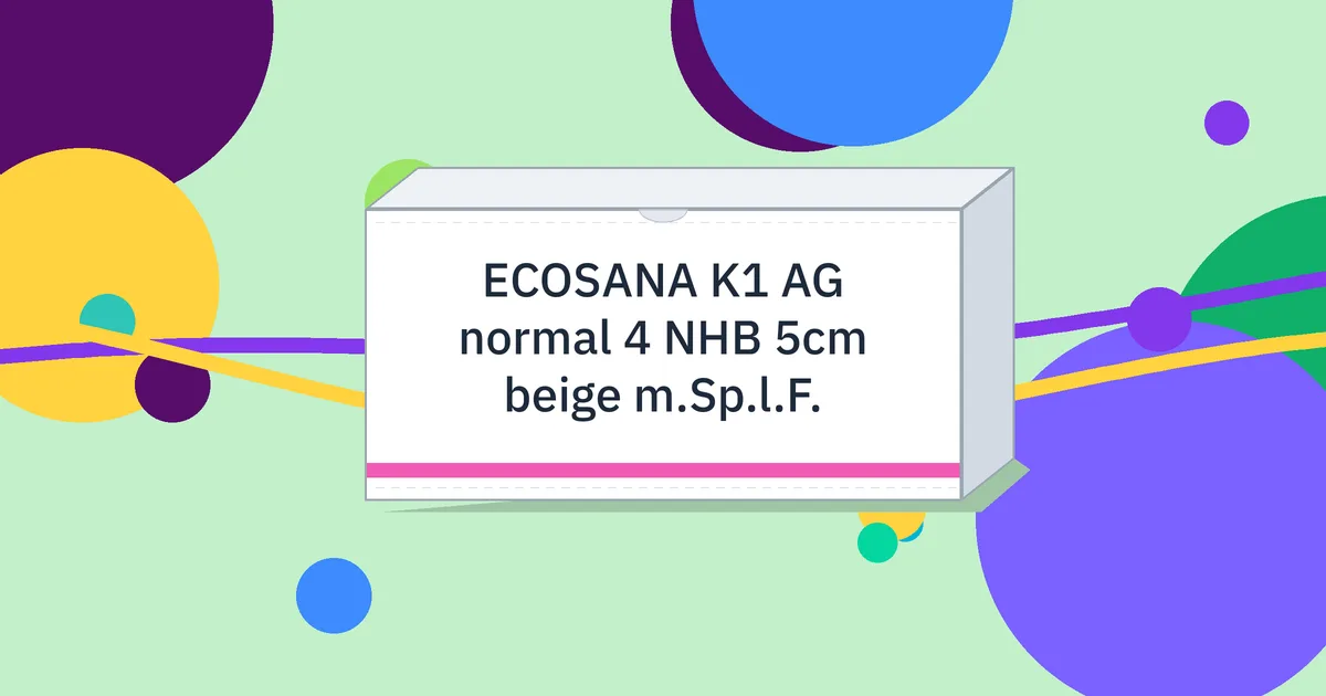 Symbolbild: Packung mit der Aufschrift ECOSANA K1 AG normal 4 NHB 5cm beige m.Sp.l.F. (PZN 04728247) – Verfügbarkeit und Bezug in Apotheken in Frankfurt am Main