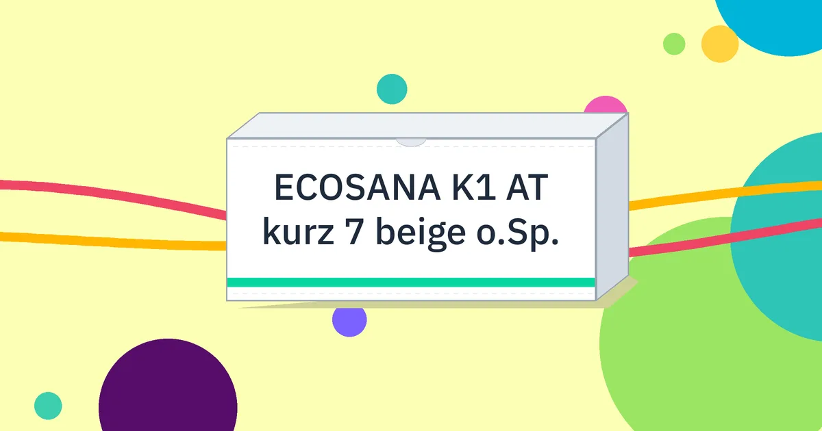 Symbolbild: Packung mit der Aufschrift ECOSANA K1 AT kurz 7 beige o.Sp. (PZN 04732409) – Verfügbarkeit und Bezug in Apotheken in Frankfurt am Main