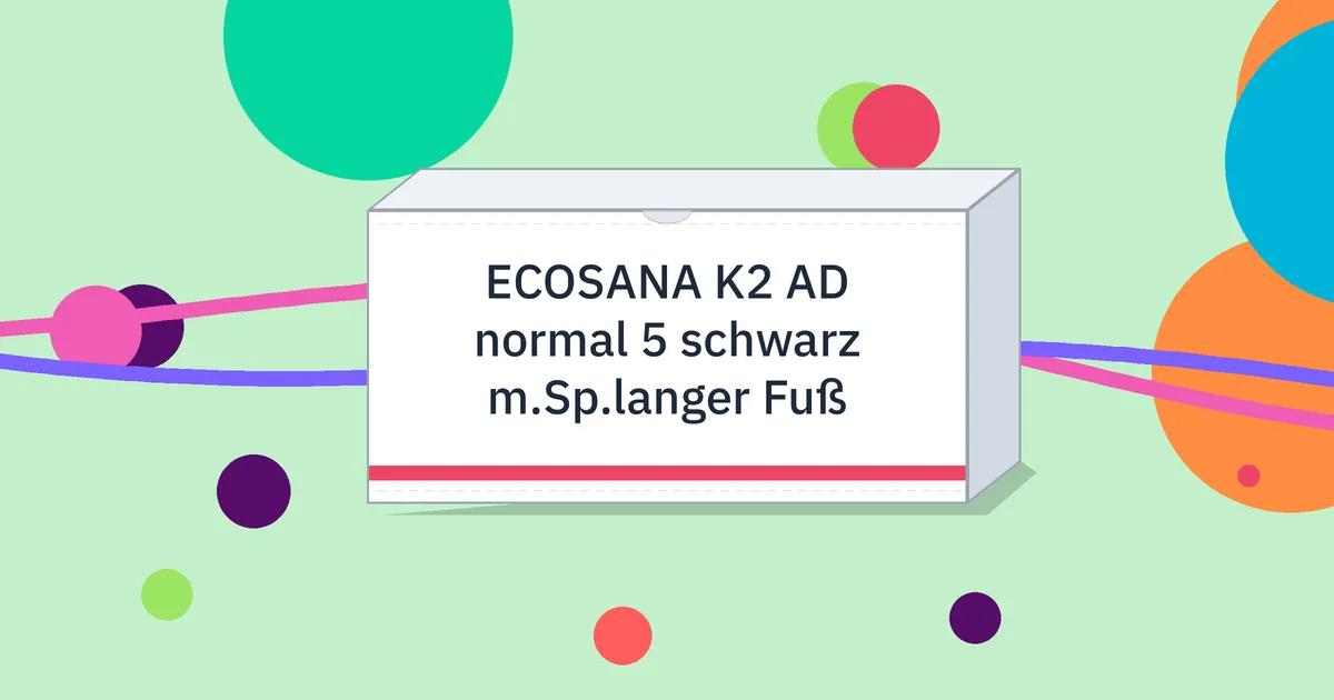 Symbolbild: Packung mit der Aufschrift ECOSANA K2 AD normal 5 schwarz m.Sp.langer Fuß (PZN 10955993) – Verfügbarkeit und Bezug in Apotheken in Frankfurt am Main