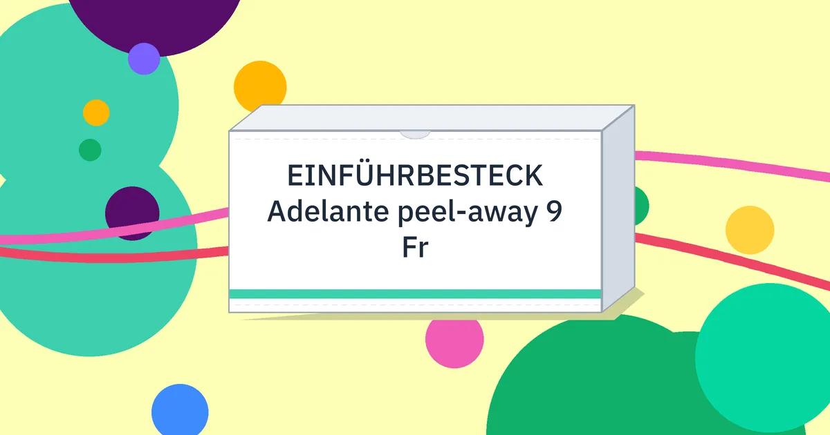 Symbolbild: Packung mit der Aufschrift EINFÜHRBESTECK Adelante peel-away 9 Fr (PZN 13574174) – Verfügbarkeit und Bezug in Apotheken in Frankfurt am Main