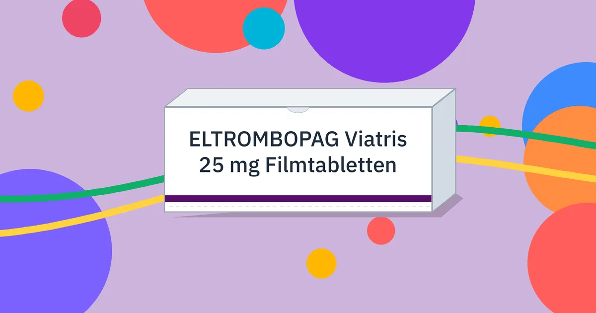 Symbolbild: Packung mit der Aufschrift ELTROMBOPAG Viatris 25 mg Filmtabletten (PZN 19692006) – Verfügbarkeit und Bezug in Apotheken in Frankfurt am Main