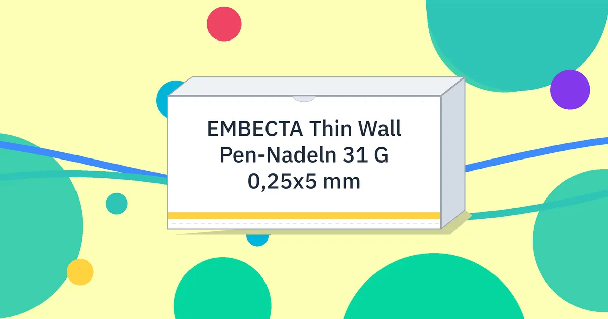 Symbolbild: Packung mit der Aufschrift EMBECTA Thin Wall Pen-Nadeln 31 G 0,25x5 mm (PZN 20612797) – Verfügbarkeit und Bezug in Apotheken in Frankfurt am Main