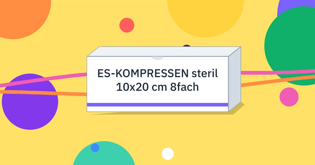 Symbolbild: Packung mit der Aufschrift ES-KOMPRESSEN steril 10x20 cm 8fach (PZN 10189932) – Verfügbarkeit und Bezug in Apotheken in Frankfurt am Main