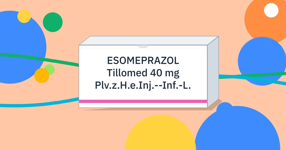 Symbolbild: Packung mit der Aufschrift ESOMEPRAZOL Tillomed 40 mg Plv.z.H.e.Inj.--Inf.-L. (PZN 16319637) – Verfügbarkeit und Bezug in Apotheken in Frankfurt am Main