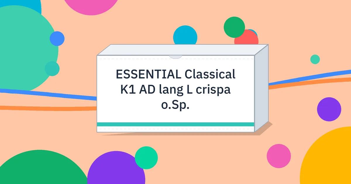 Symbolbild: Packung mit der Aufschrift ESSENTIAL Classical K1 AD lang L crispa o.Sp. (PZN 17000872) – Verfügbarkeit und Bezug in Apotheken in Frankfurt am Main