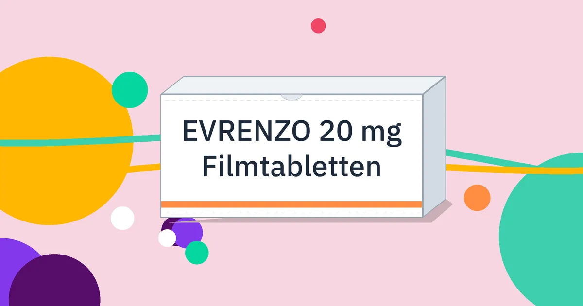 Symbolbild: Packung mit der Aufschrift EVRENZO 20 mg Filmtabletten (PZN 19107597) – Verfügbarkeit und Bezug in Apotheken in Frankfurt am Main
