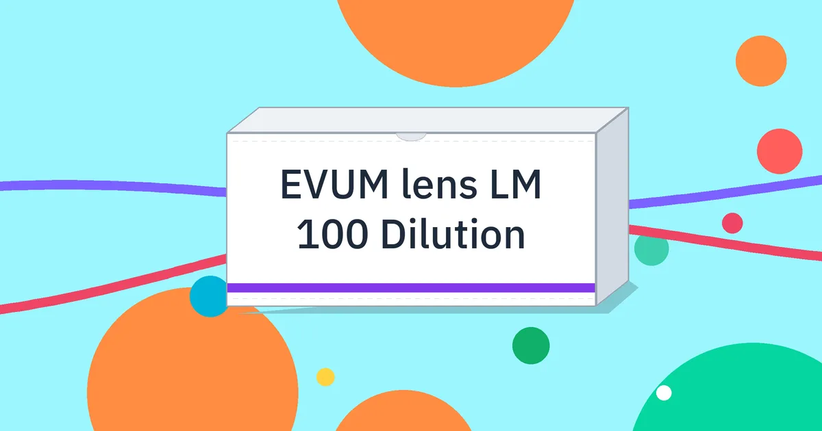 Symbolbild: Packung mit der Aufschrift EVUM lens LM 100 Dilution (PZN 13485393) – Verfügbarkeit und Bezug in Apotheken in Frankfurt am Main