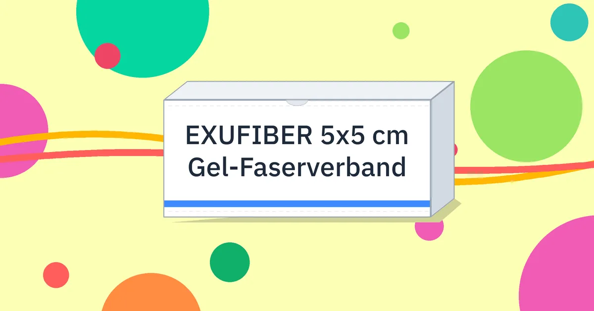 Symbolbild: Packung mit der Aufschrift EXUFIBER 5x5 cm Gel-Faserverband (PZN 16261702) – Verfügbarkeit und Bezug in Apotheken in Frankfurt am Main