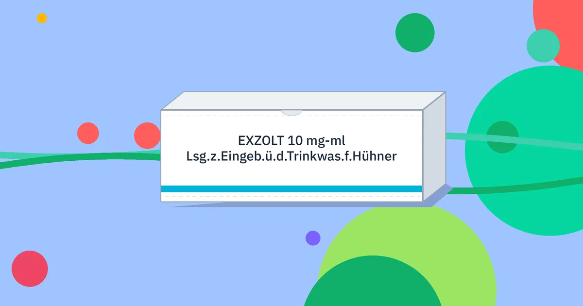 Symbolbild: Packung mit der Aufschrift EXZOLT 10 mg-ml Lsg.z.Eingeb.ü.d.Trinkwas.f.Hühner (PZN 16597684) – Verfügbarkeit und Bezug in Apotheken in Frankfurt am Main