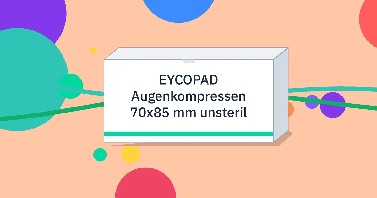 Symbolbild: Packung mit der Aufschrift EYCOPAD Augenkompressen 70x85 mm unsteril (PZN 02733362) – Verfügbarkeit und Bezug in Apotheken in Frankfurt am Main