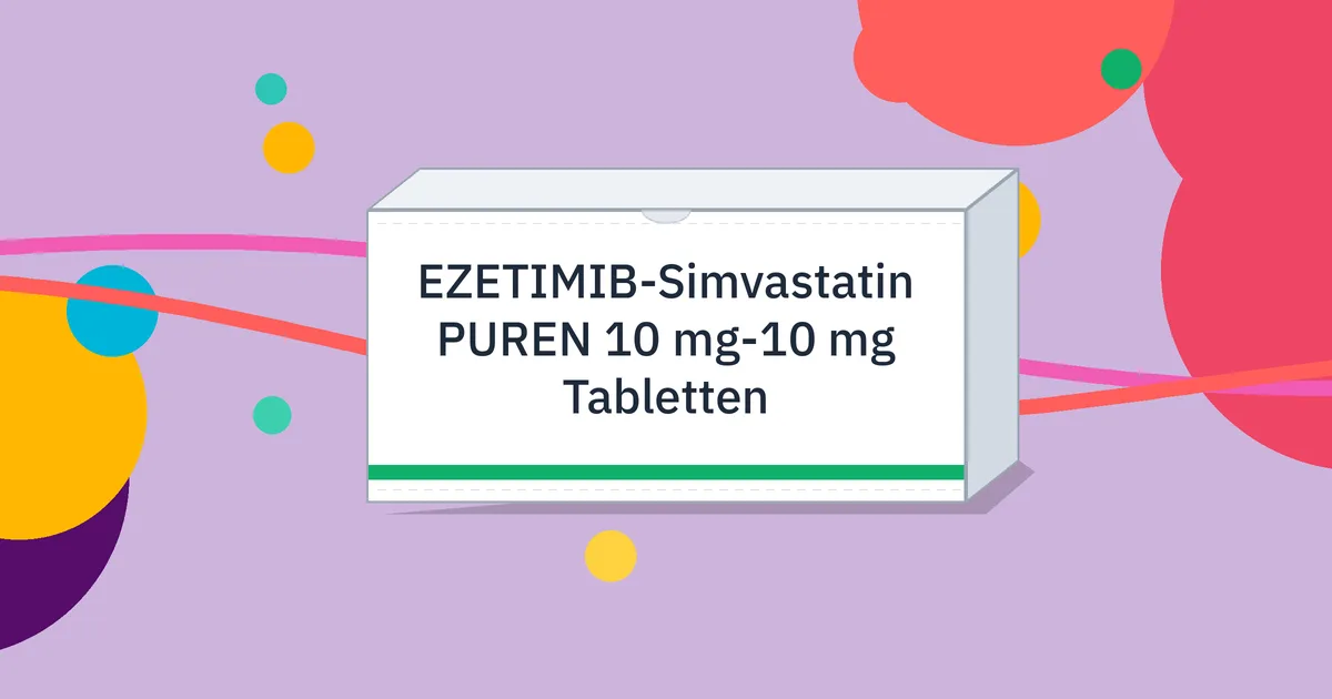 Symbolbild: Packung mit der Aufschrift EZETIMIB-Simvastatin PUREN 10 mg-10 mg Tabletten (PZN 15416427) – Verfügbarkeit und Bezug in Apotheken in Frankfurt am Main
