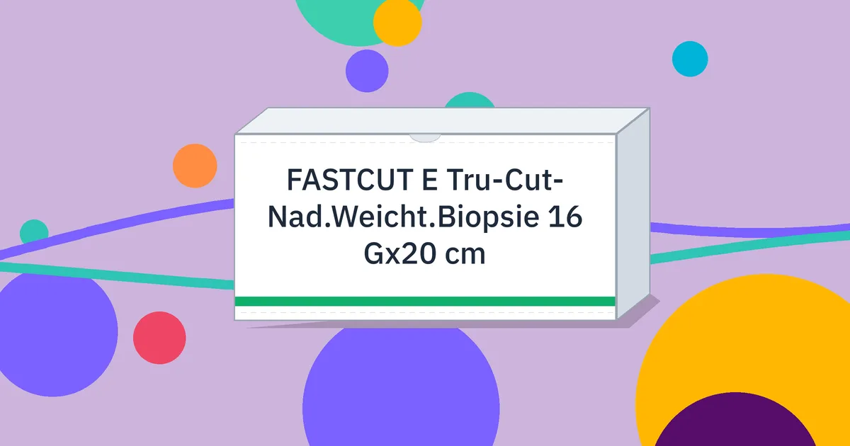 Symbolbild: Packung mit der Aufschrift FASTCUT E Tru-Cut-Nad.Weicht.Biopsie 16 Gx20 cm (PZN 19738783) – Verfügbarkeit und Bezug in Apotheken in Frankfurt am Main