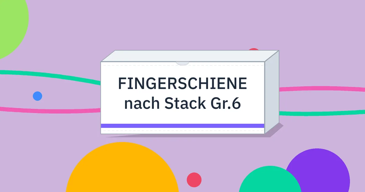 Symbolbild: Packung mit der Aufschrift FINGERSCHIENE nach Stack Gr.6 (PZN 08999316) – Verfügbarkeit und Bezug in Apotheken in Frankfurt am Main
