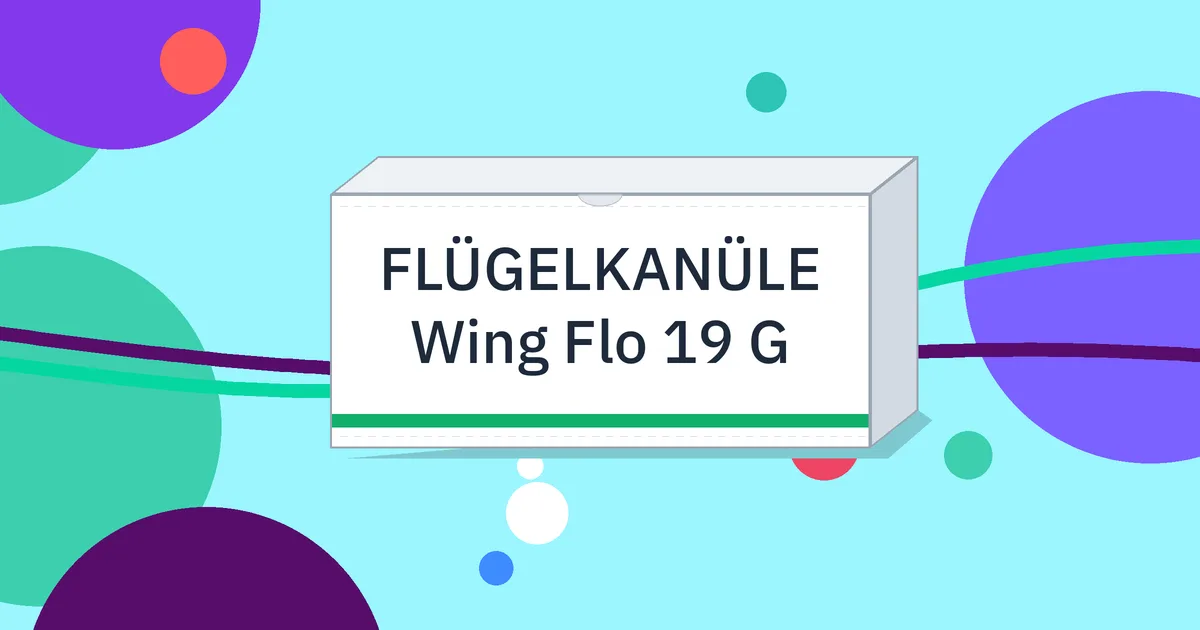 Symbolbild: Packung mit der Aufschrift FLÜGELKANÜLE Wing Flo 19 G (PZN 09891348) – Verfügbarkeit und Bezug in Apotheken in Frankfurt am Main