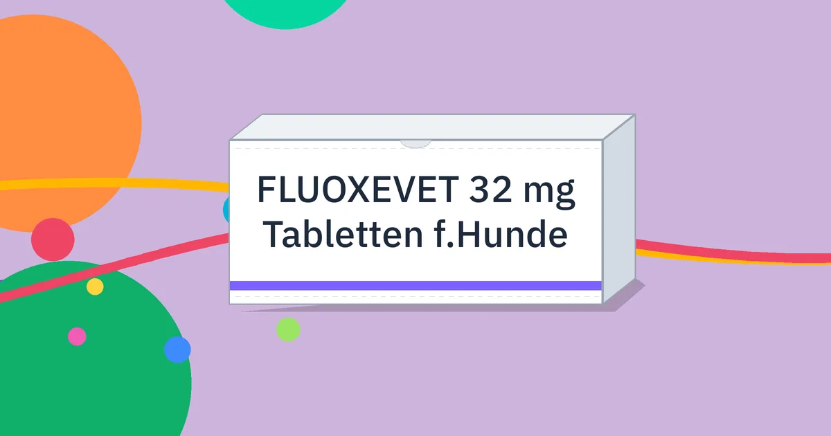 Symbolbild: Packung mit der Aufschrift FLUOXEVET 32 mg Tabletten f.Hunde (PZN 19900947) – Verfügbarkeit und Bezug in Apotheken in Frankfurt am Main