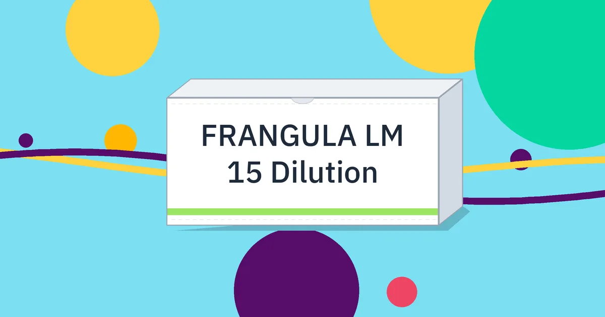 Symbolbild: Packung mit der Aufschrift FRANGULA LM 15 Dilution (PZN 12874425) – Verfügbarkeit und Bezug in Apotheken in Frankfurt am Main