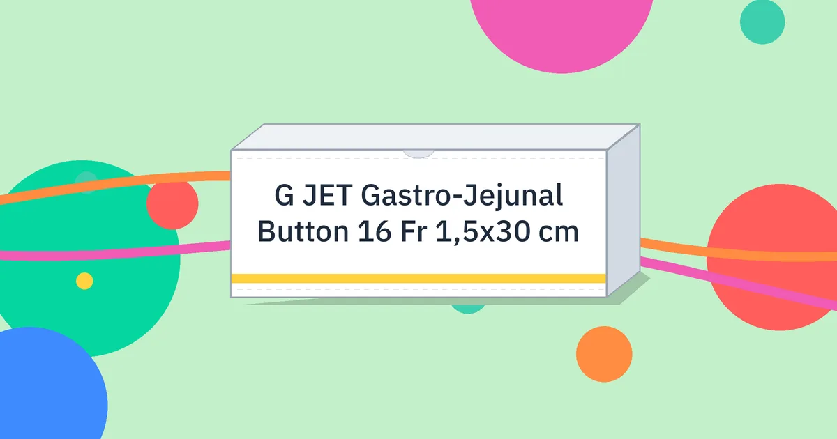 Symbolbild: Packung mit der Aufschrift G JET Gastro-Jejunal Button 16 Fr 1,5x30 cm (PZN 14346794) – Verfügbarkeit und Bezug in Apotheken in Frankfurt am Main
