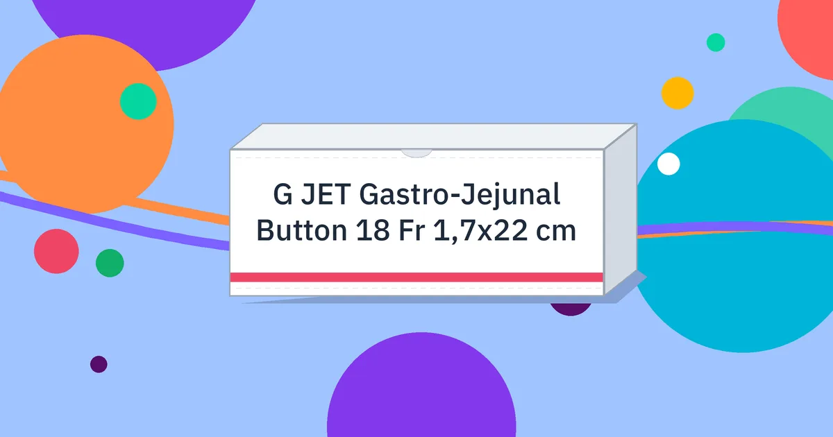 Symbolbild: Packung mit der Aufschrift G JET Gastro-Jejunal Button 18 Fr 1,7x22 cm (PZN 14343324) – Verfügbarkeit und Bezug in Apotheken in Frankfurt am Main