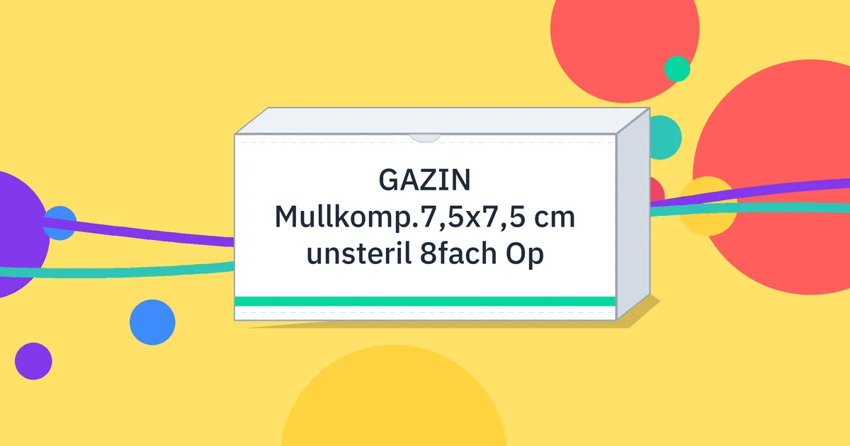 Symbolbild: Packung mit der Aufschrift GAZIN Mullkomp.7,5x7,5 cm unsteril 8fach Op (PZN 17434464) – Verfügbarkeit und Bezug in Apotheken in Frankfurt am Main