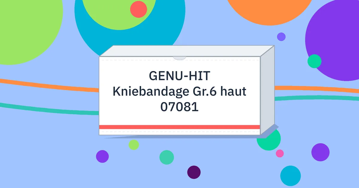 Symbolbild: Packung mit der Aufschrift GENU-HIT Kniebandage Gr.6 haut 07081 (PZN 08486462) – Verfügbarkeit und Bezug in Apotheken in Frankfurt am Main