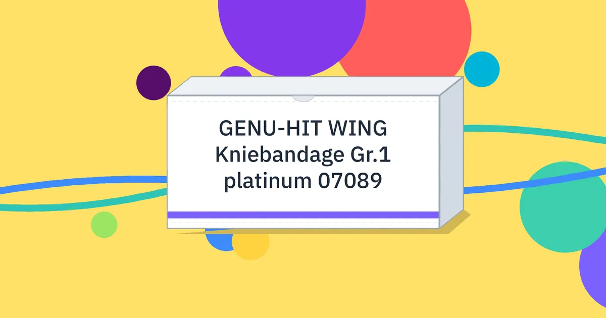 Symbolbild: Packung mit der Aufschrift GENU-HIT WING Kniebandage Gr.1 platinum 07089 (PZN 11126135) – Verfügbarkeit und Bezug in Apotheken in Frankfurt am Main