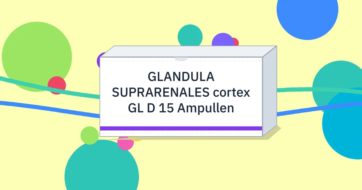 Symbolbild: Packung mit der Aufschrift GLANDULA SUPRARENALES cortex GL D 15 Ampullen (PZN 03357197) – Verfügbarkeit und Bezug in Apotheken in Frankfurt am Main