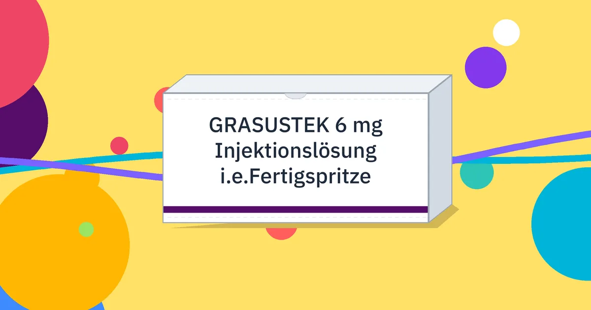 Symbolbild: Packung mit der Aufschrift GRASUSTEK 6 mg Injektionslösung i.e.Fertigspritze (PZN 16885377) – Verfügbarkeit und Bezug in Apotheken in Frankfurt am Main