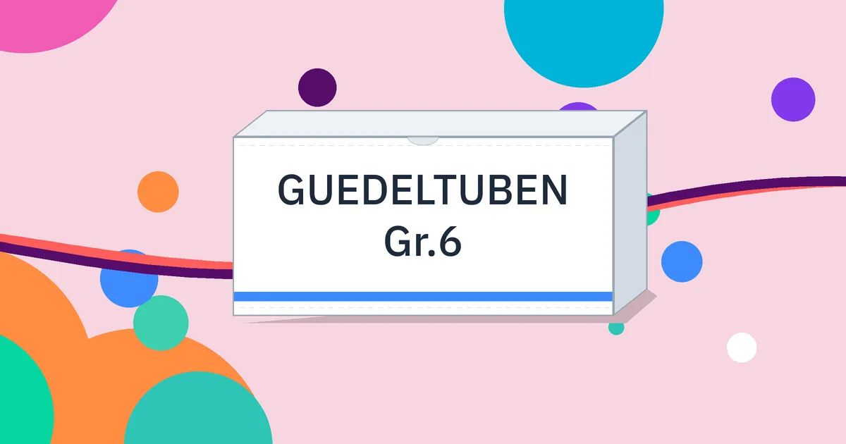 Symbolbild: Packung mit der Aufschrift GUEDELTUBEN Gr.6 (PZN 07701616) – Verfügbarkeit und Bezug in Apotheken in Frankfurt am Main