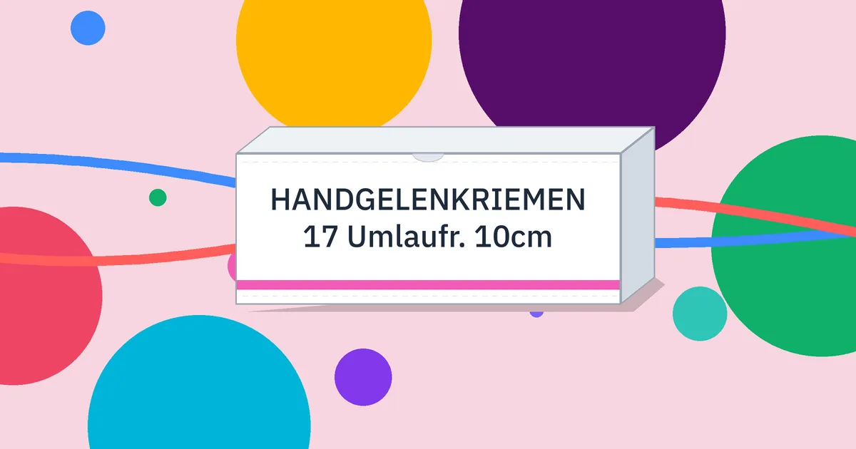 Symbolbild: Packung mit der Aufschrift HANDGELENKRIEMEN 17 Umlaufr. 10cm (PZN 01962764) – Verfügbarkeit und Bezug in Apotheken in Frankfurt am Main