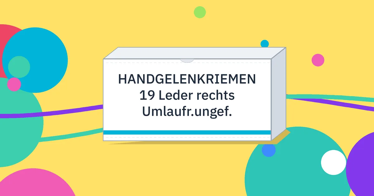 Symbolbild: Packung mit der Aufschrift HANDGELENKRIEMEN 19 Leder rechts Umlaufr.ungef. (PZN 03230516) – Verfügbarkeit und Bezug in Apotheken in Frankfurt am Main