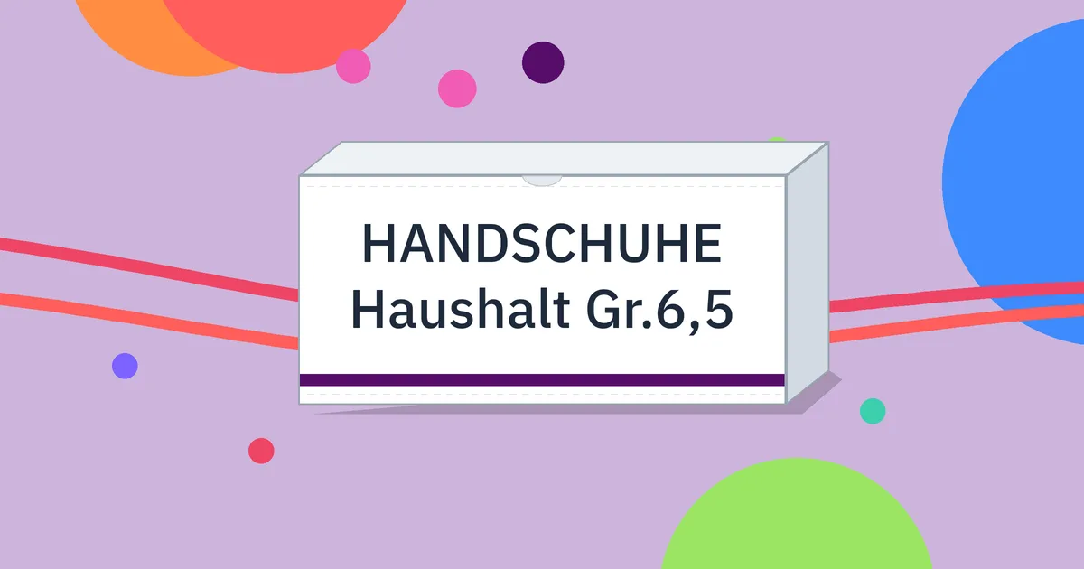 Symbolbild: Packung mit der Aufschrift HANDSCHUHE Haushalt Gr.6,5 (PZN 01728028) – Verfügbarkeit und Bezug in Apotheken in Frankfurt am Main