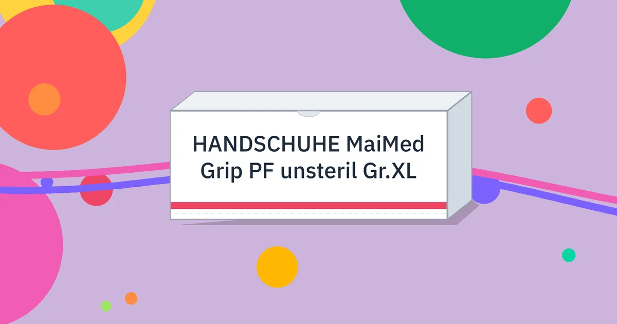 Symbolbild: Packung mit der Aufschrift HANDSCHUHE MaiMed Grip PF unsteril Gr.XL (PZN 01662950) – Verfügbarkeit und Bezug in Apotheken in Frankfurt am Main