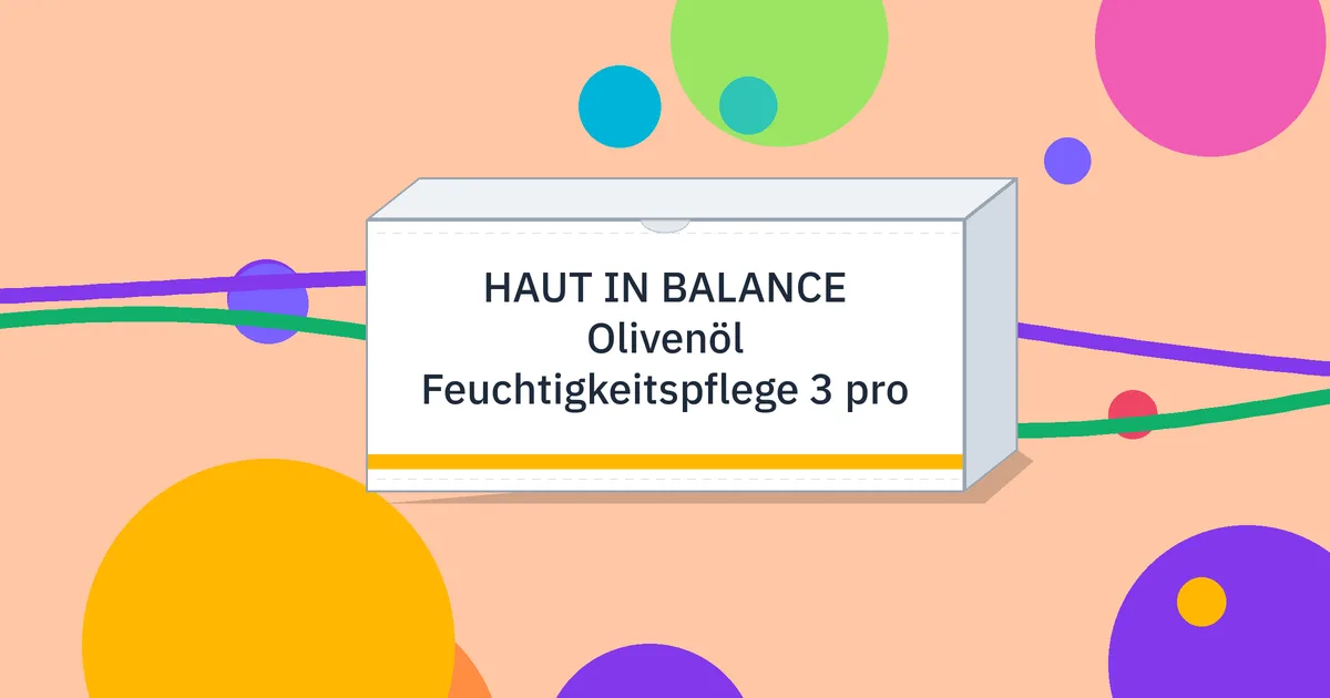 Symbolbild: Packung mit der Aufschrift HAUT IN BALANCE Olivenöl Feuchtigkeitspflege 3 pro (PZN 07371550) – Verfügbarkeit und Bezug in Apotheken in Frankfurt am Main
