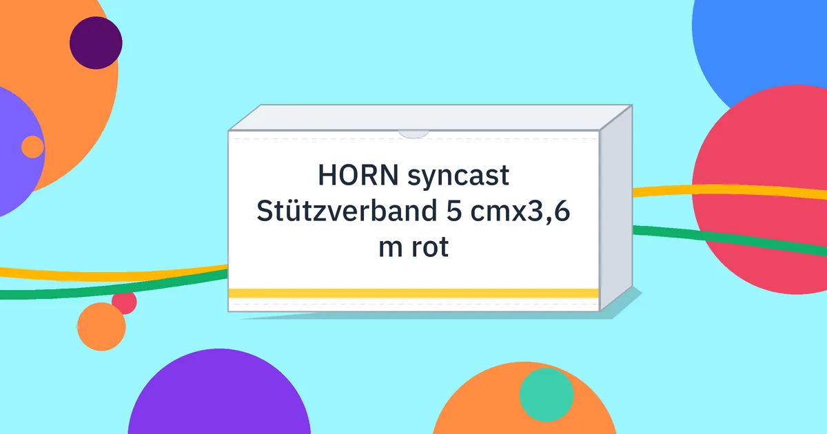 Symbolbild: Packung mit der Aufschrift HORN syncast Stützverband 5 cmx3,6 m rot (PZN 04673138) – Verfügbarkeit und Bezug in Apotheken in Frankfurt am Main