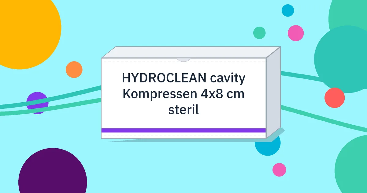 Symbolbild: Packung mit der Aufschrift HYDROCLEAN cavity Kompressen 4x8 cm steril (PZN 18127592) – Verfügbarkeit und Bezug in Apotheken in Frankfurt am Main
