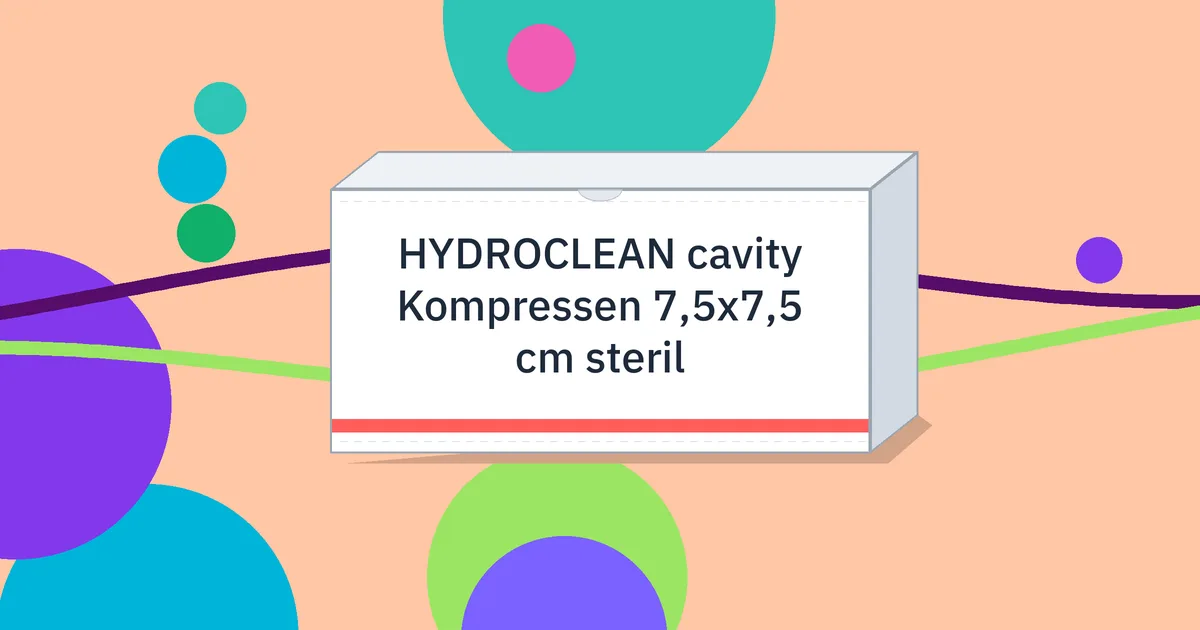 Symbolbild: Packung mit der Aufschrift HYDROCLEAN cavity Kompressen 7,5x7,5 cm steril (PZN 18127600) – Verfügbarkeit und Bezug in Apotheken in Frankfurt am Main