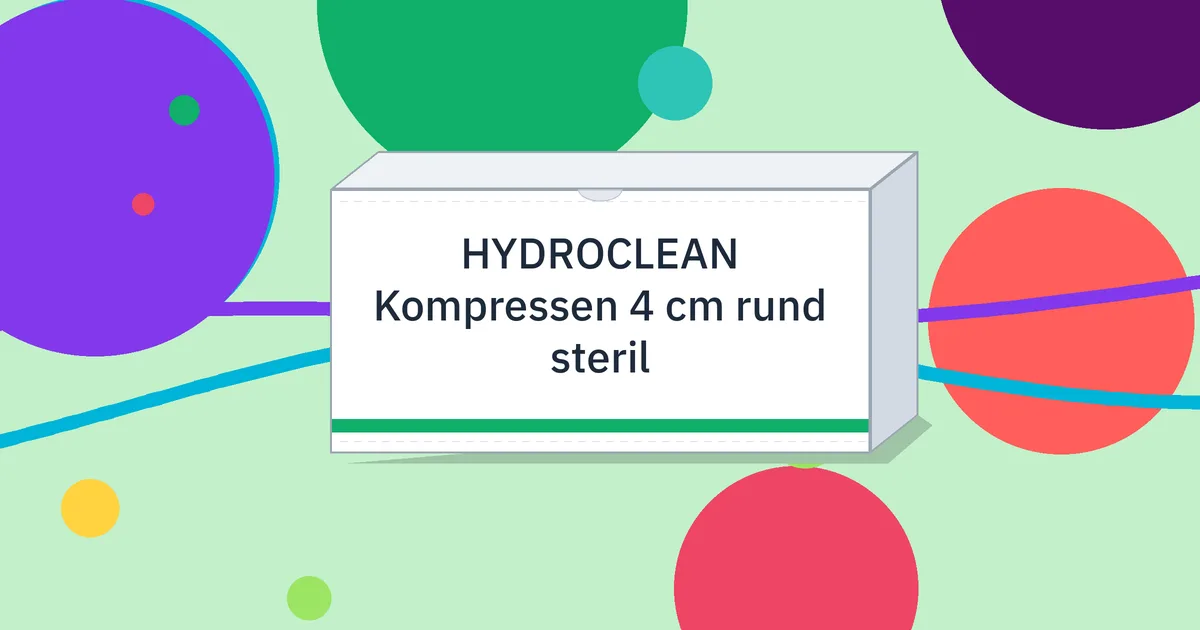 Symbolbild: Packung mit der Aufschrift HYDROCLEAN Kompressen 4 cm rund steril (PZN 16856051) – Verfügbarkeit und Bezug in Apotheken in Frankfurt am Main