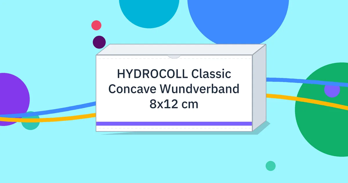 Symbolbild: Packung mit der Aufschrift HYDROCOLL Classic Concave Wundverband 8x12 cm (PZN 19814314) – Verfügbarkeit und Bezug in Apotheken in Frankfurt am Main