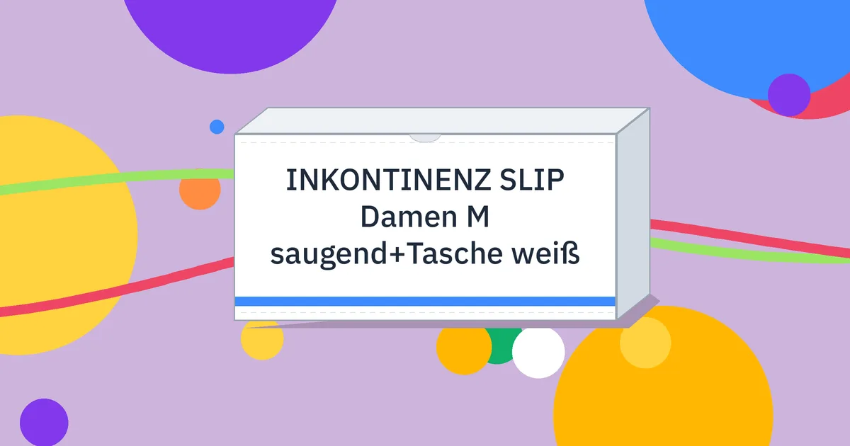Symbolbild: Packung mit der Aufschrift INKONTINENZ SLIP Damen M saugend+Tasche weiß (PZN 09283146) – Verfügbarkeit und Bezug in Apotheken in Frankfurt am Main