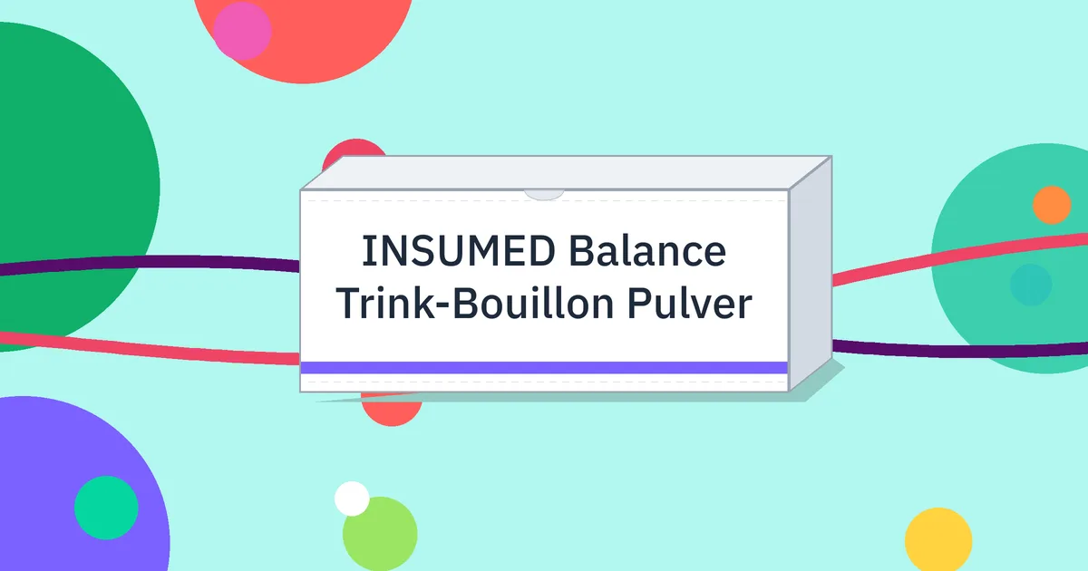 Symbolbild: Packung mit der Aufschrift INSUMED Balance Trink-Bouillon Pulver (PZN 16655714) – Verfügbarkeit und Bezug in Apotheken in Frankfurt am Main